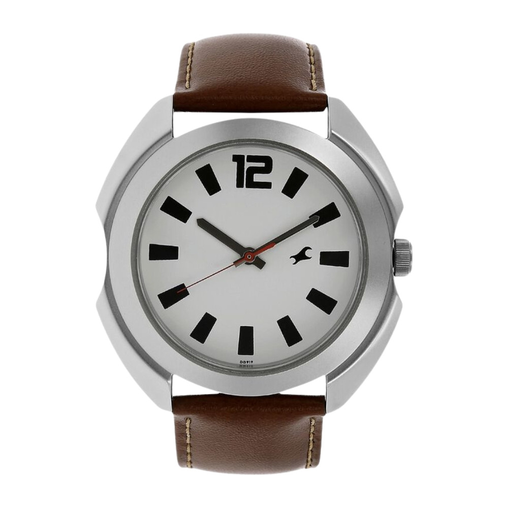 Fastrack Quartz Analog White Dial Leather Strap Watch for Guys NR3117SL01