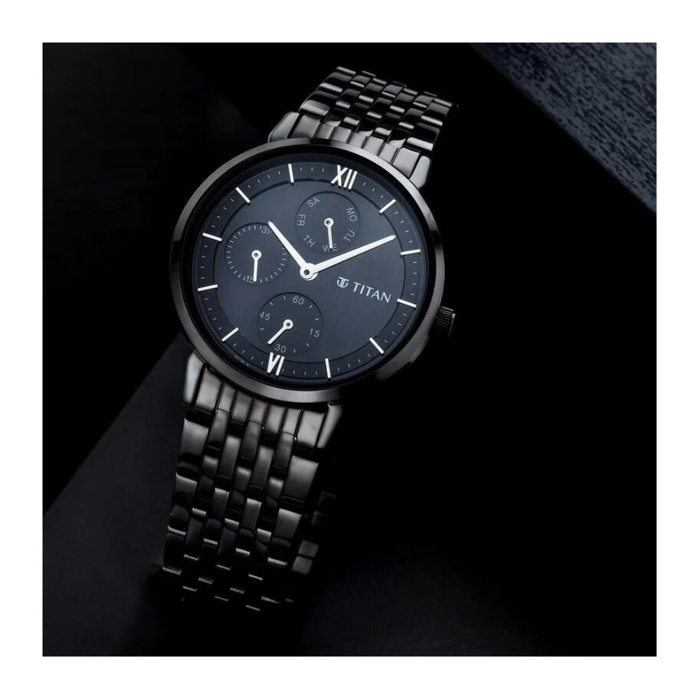 Titan Workwear Black Dial Women Watch With Metal Strap NR2652NM01