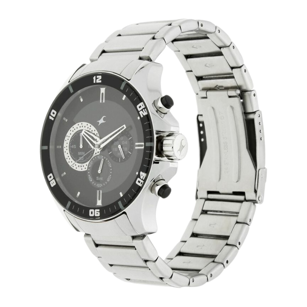 Fastrack Big Time Quartz Chronograph Black Dial Stainless Steel Strap ...