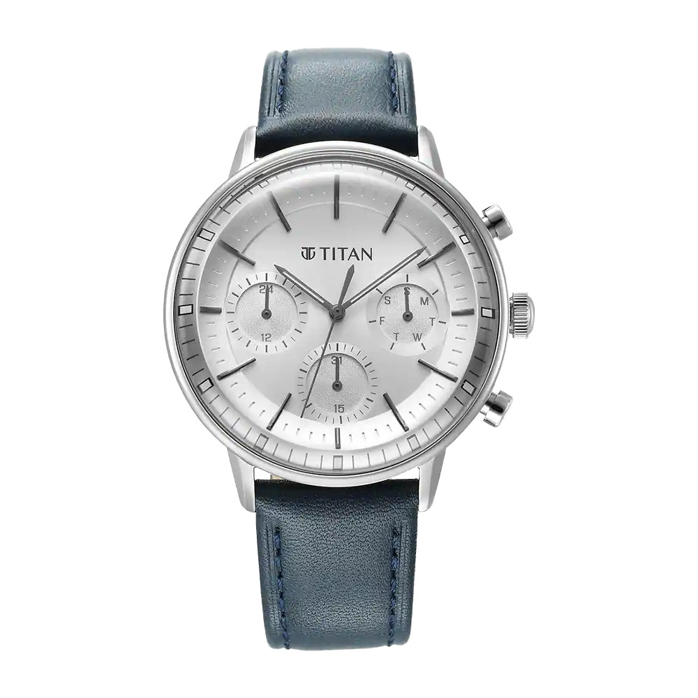 Titan Light Leathers Quartz Multifunction Black Dial Stainless Steel ...