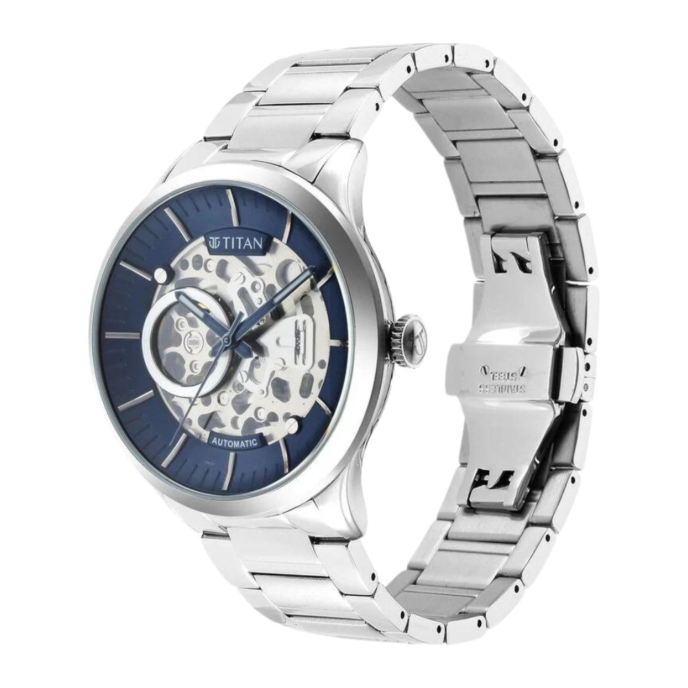 Titan Metal Mechanicals Blue Dial Automatic Stainless Steel Strap watch ...