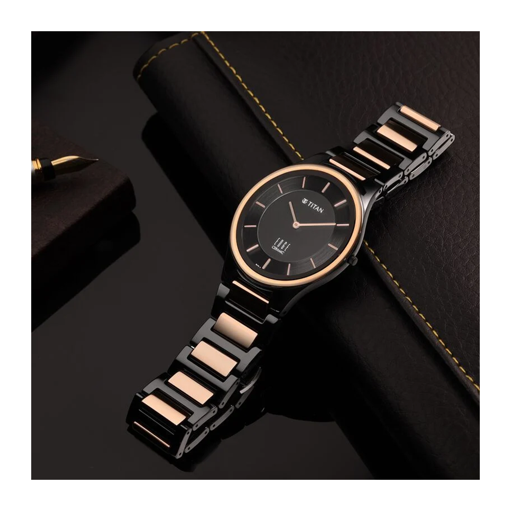 Titan Edge Ceramic Midnight Gold - Slimmest Ceramic Analog Watch NR1696KC01