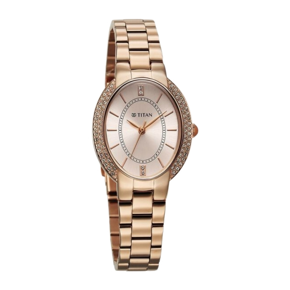 Titan Metro Quartz Analog Rose Gold Dial Stainless Steel Strap Watch ...