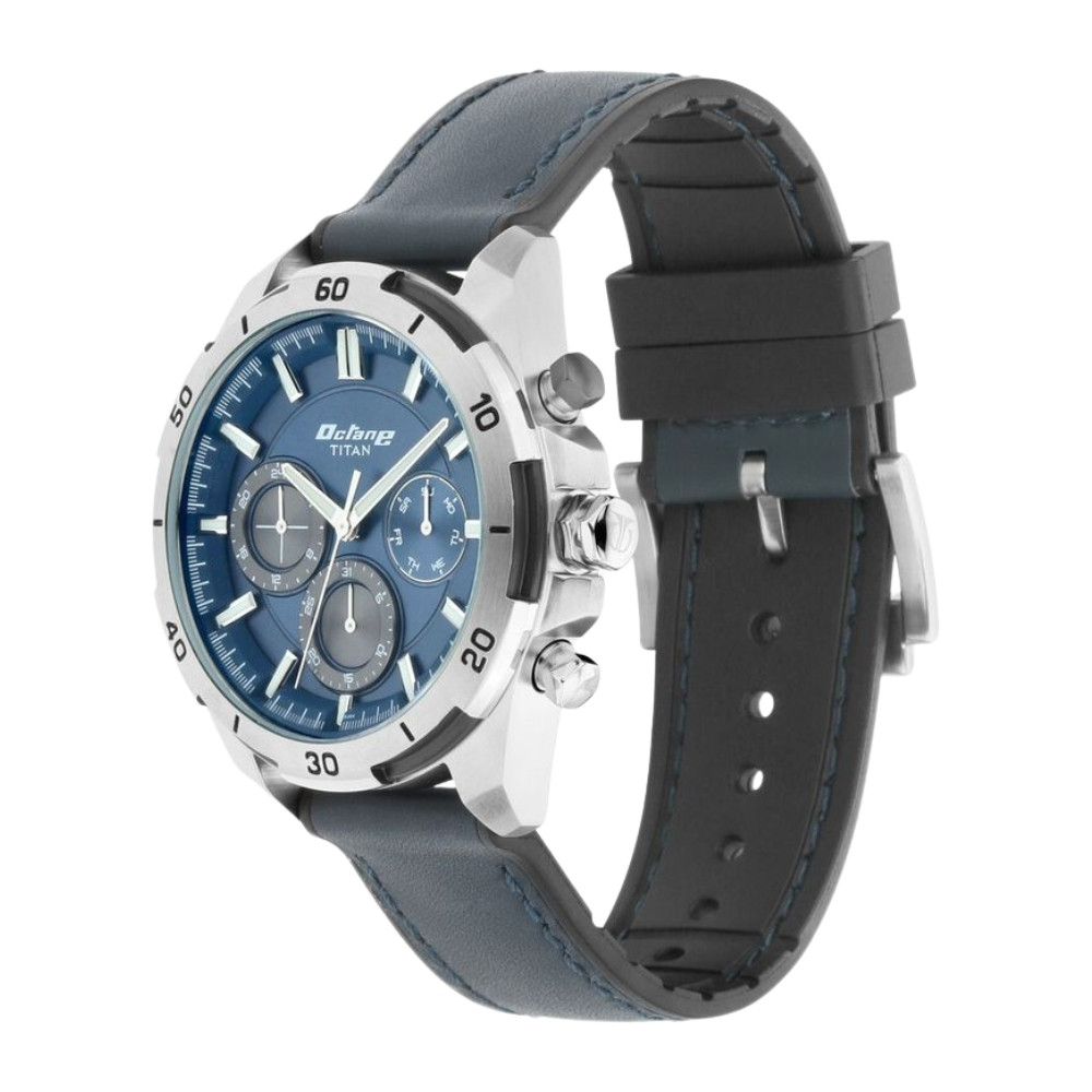 Titan Octane Hyper Lume Blue Dial Quartz Multifunction Leather Strap ...