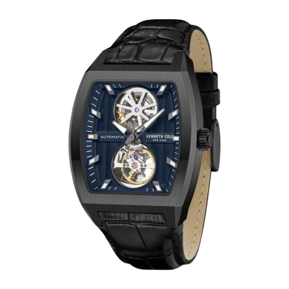 Kenneth Cole Automatic Black Leather Strap Watch For Men KCWGX0058802MN