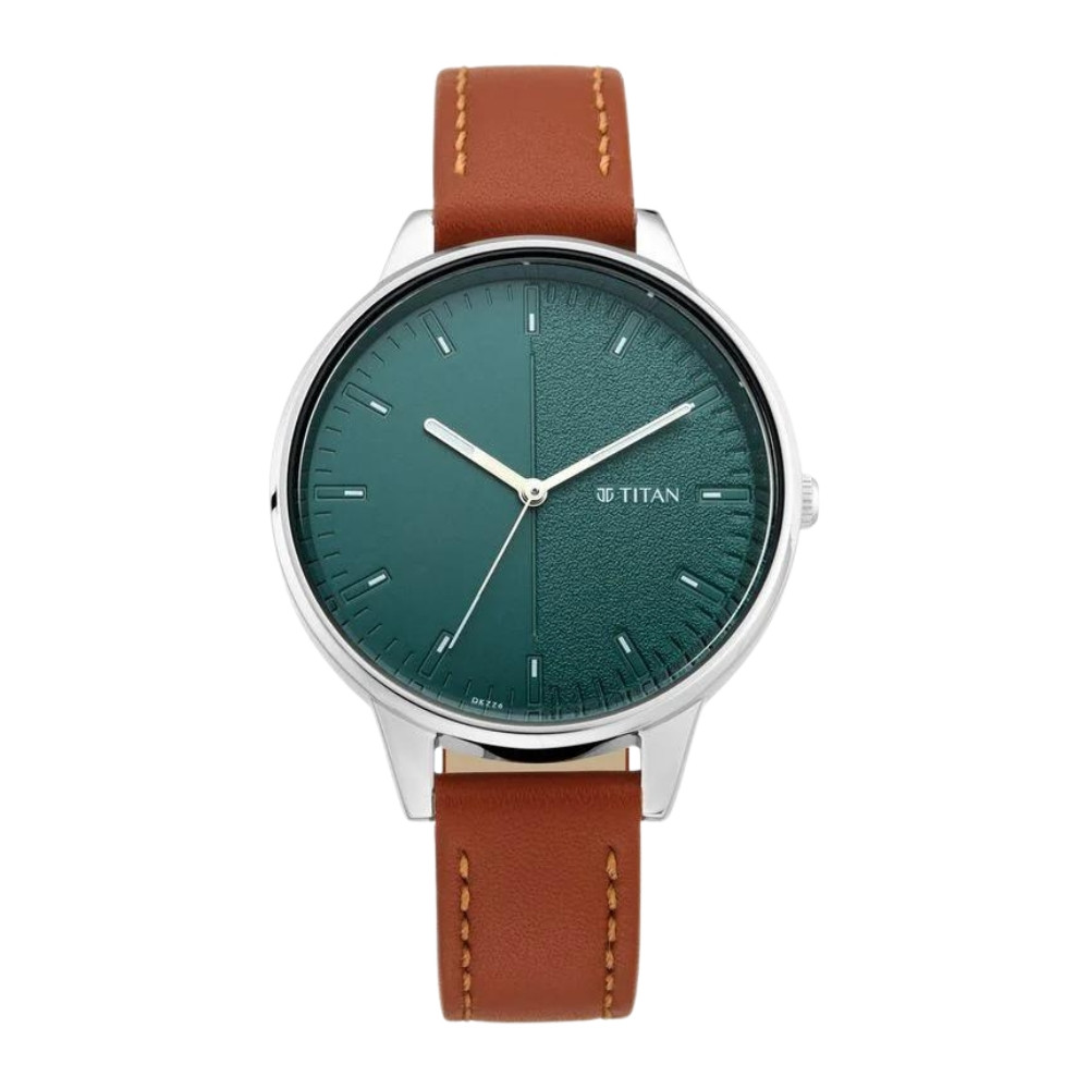 Titan Workwear Green Dial Women Watch With Leather Strap 2648SL01
