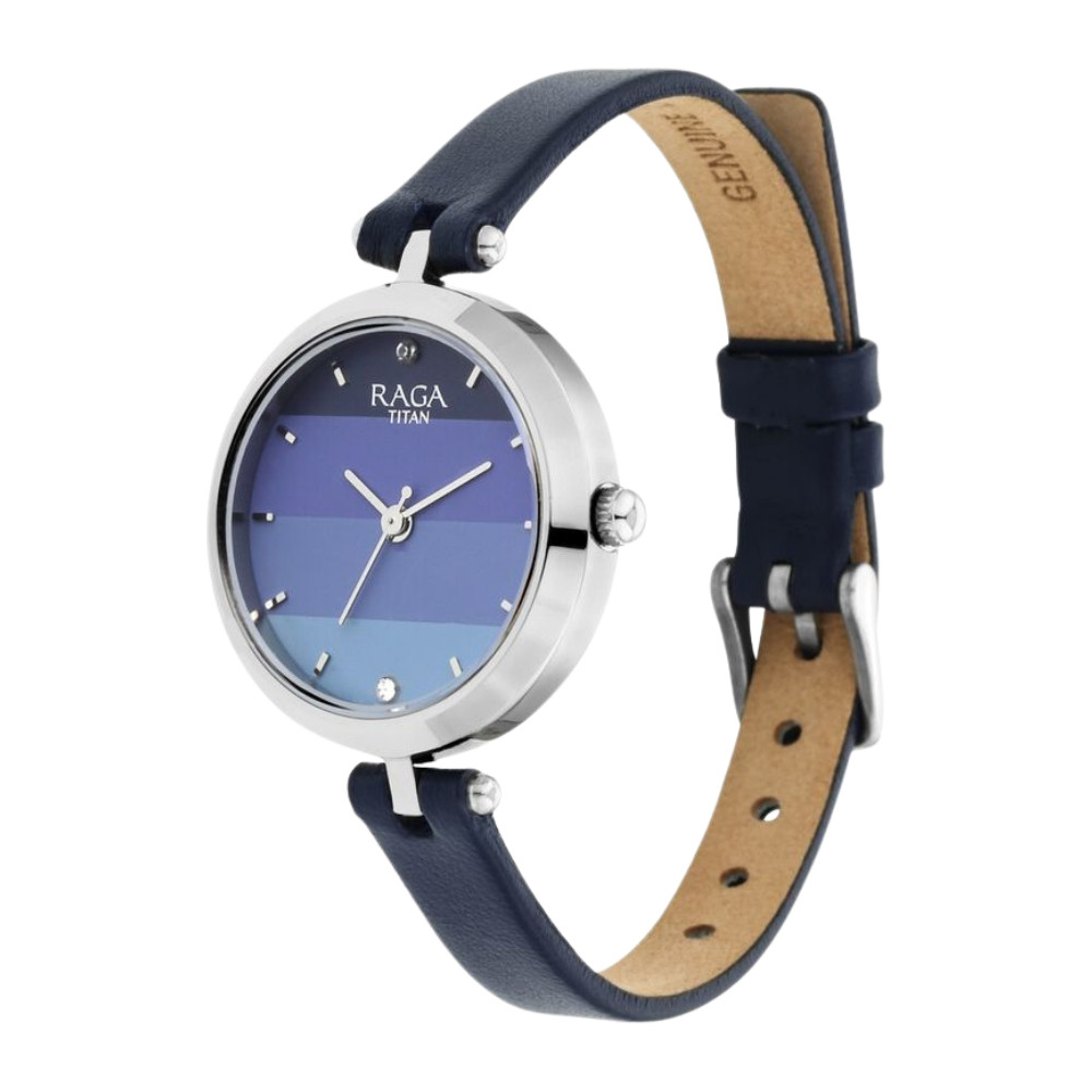 Titan Raga Viva Blue Dial Analog Leather Strap watch for Women NR2606SL02