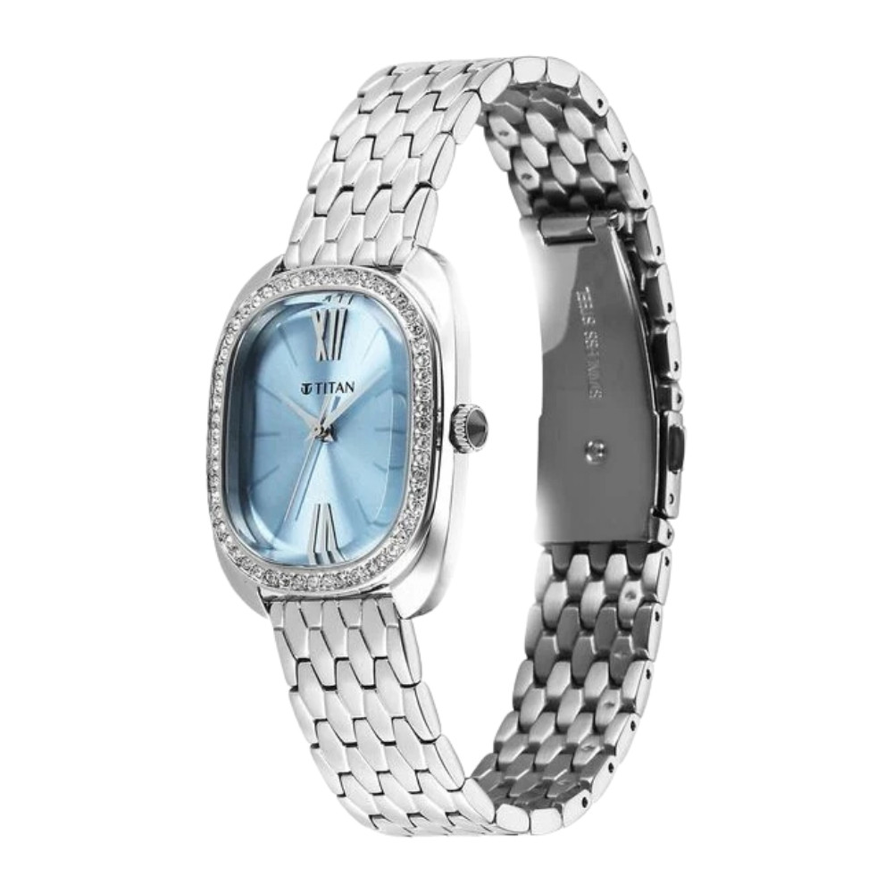 Titan Glamour Quartz Analog Blue Dial Silver Stainless Steel Strap ...