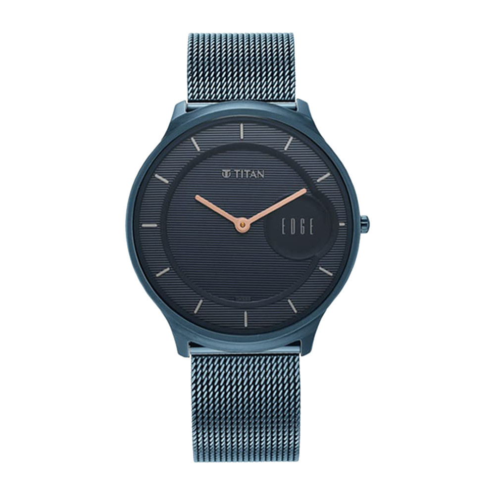 Titan Edge Baseline Blue Dial Stainless Steel Strap Watch Men NR1843QM01