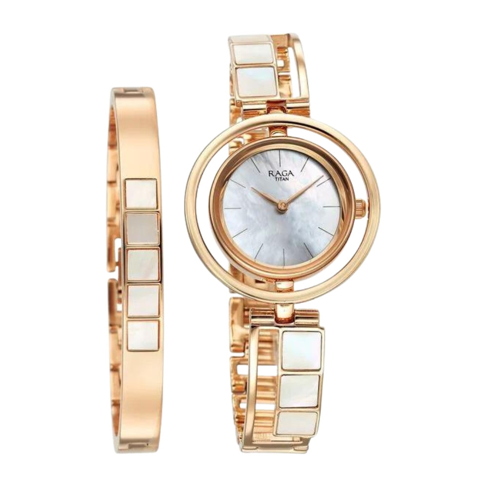 Titan Raga Power Pearls Quartz Analog Mother Of Pearl Dial Metal Strap ...