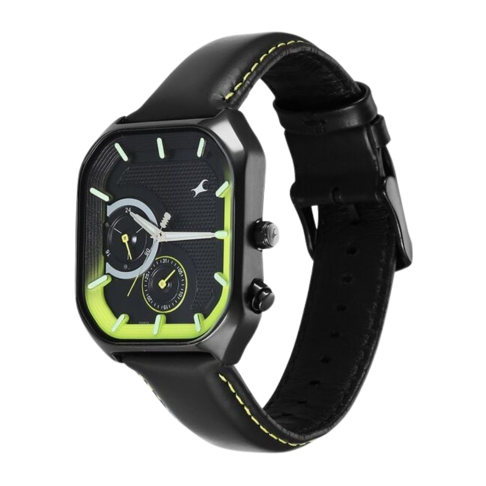 Fastrack Groove Multifunction Black Dial Guy's Leather Watch with Lume ...