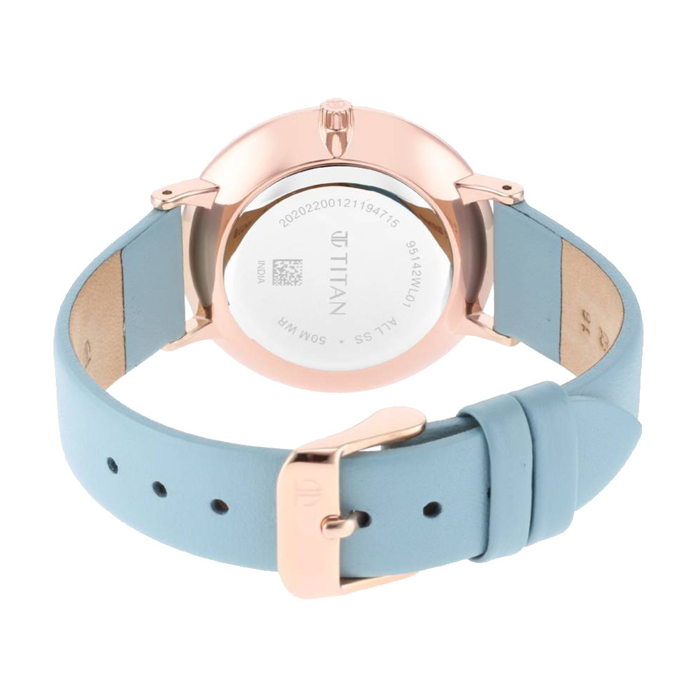 Titan Slimline White Dial Analog Leather Strap Watch for Women NR95142WL01