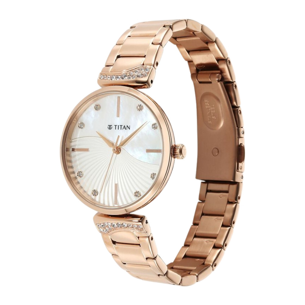 Titan Purple Style Up Quartz Analog Mother Of Pearl Dial Stainless ...