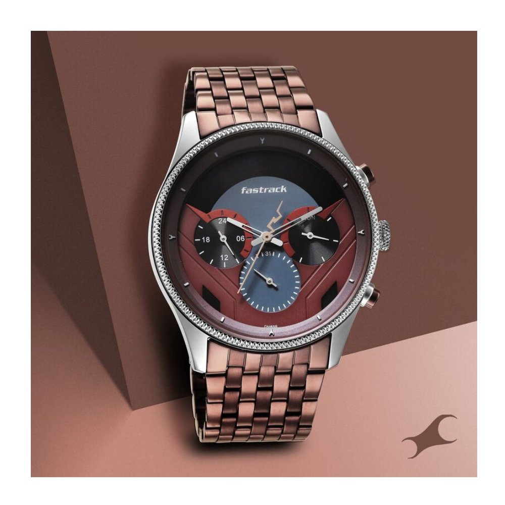 Fastrack Thor Quartz Multifunction Red Dial Metal Strap Watch for Guys ...