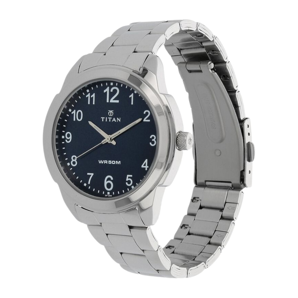 Titan Analog Blue Dial Stainless Steel Strap watch for Men NR1585SM05
