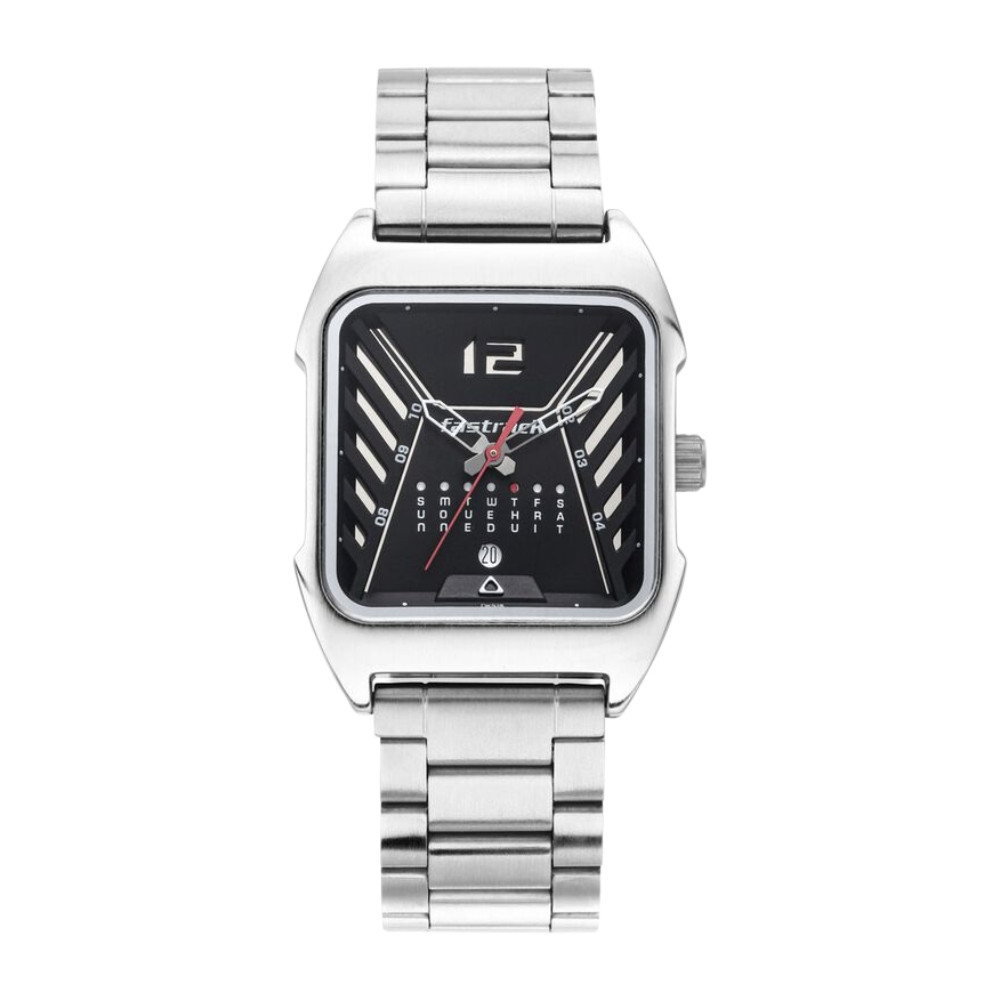 Fastrack Gamify Quartz Analog with Day and Date Black Dial Metal Strap ...